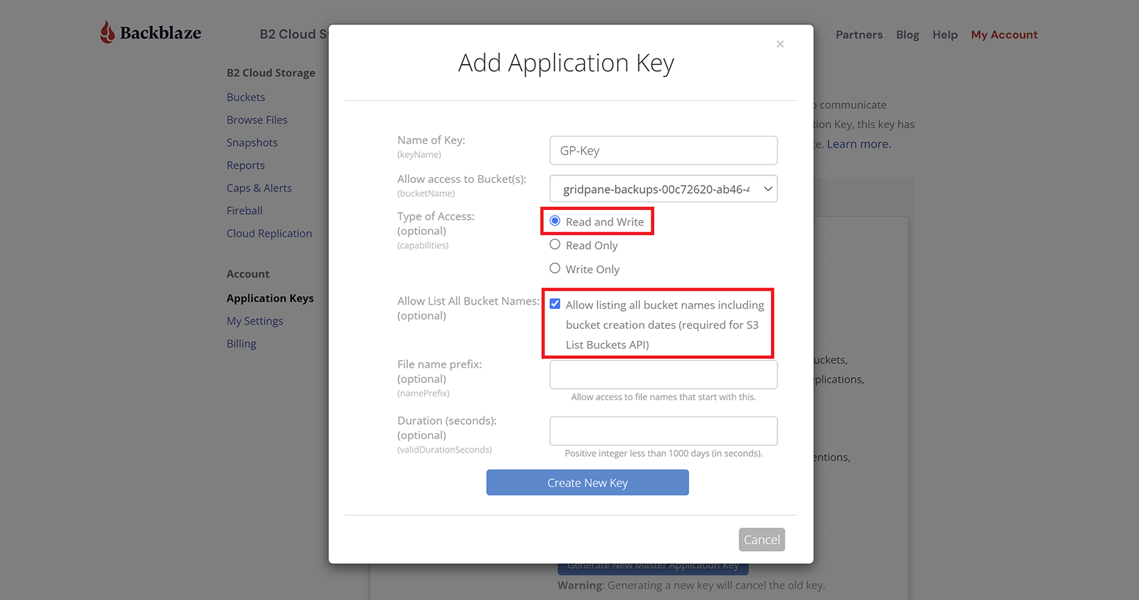 Remote Backups Create And Set Your Backblaze B2 Api Credentials Gridpane